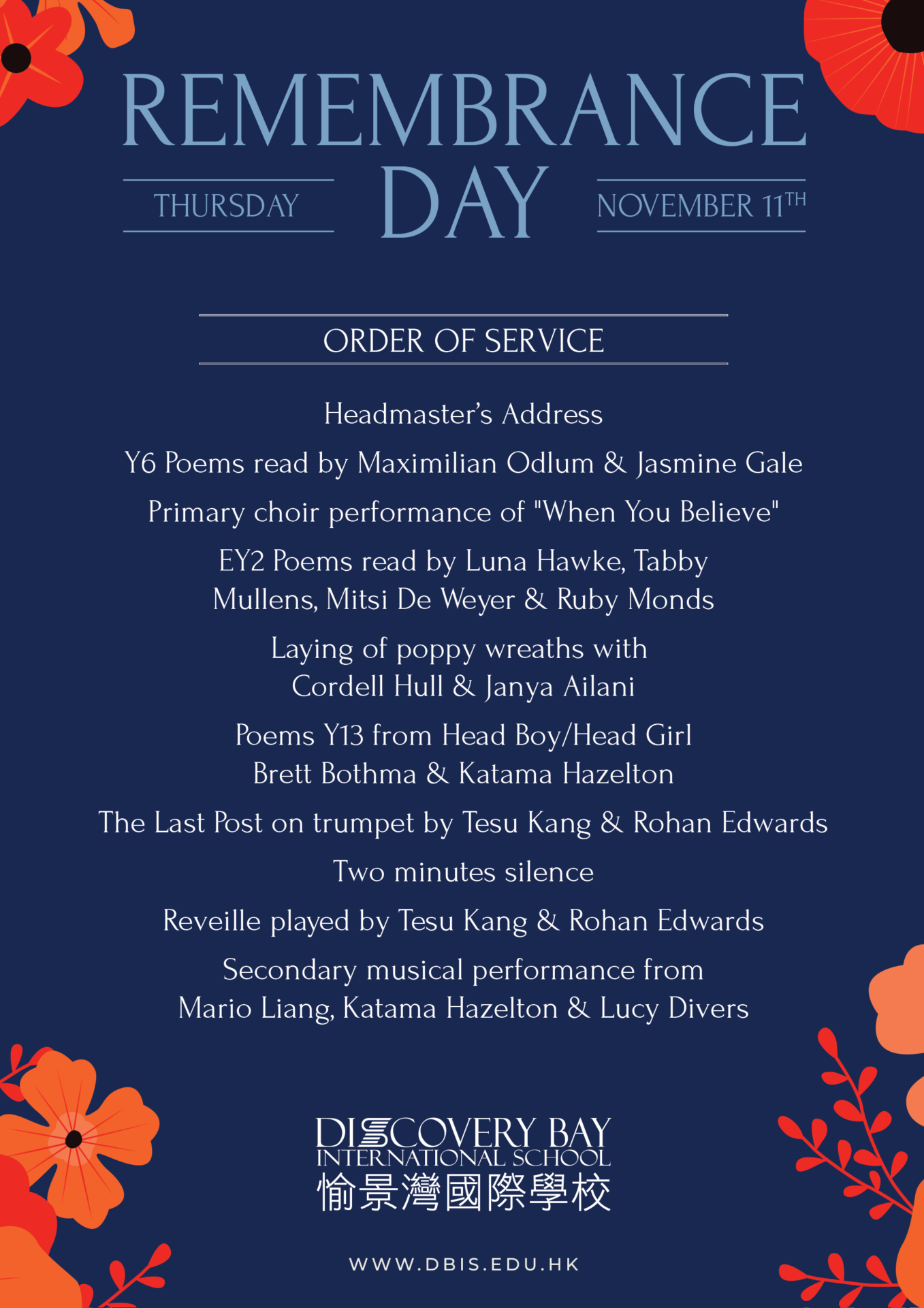 Remembrance Day Service – Thursday 11th November – DBIS Hub